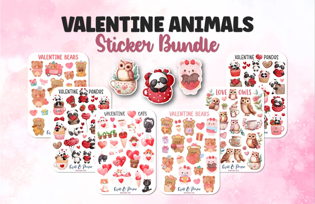 Valentine Animals Sticker Sheets Kawaii Valentine Stickers - Etsy