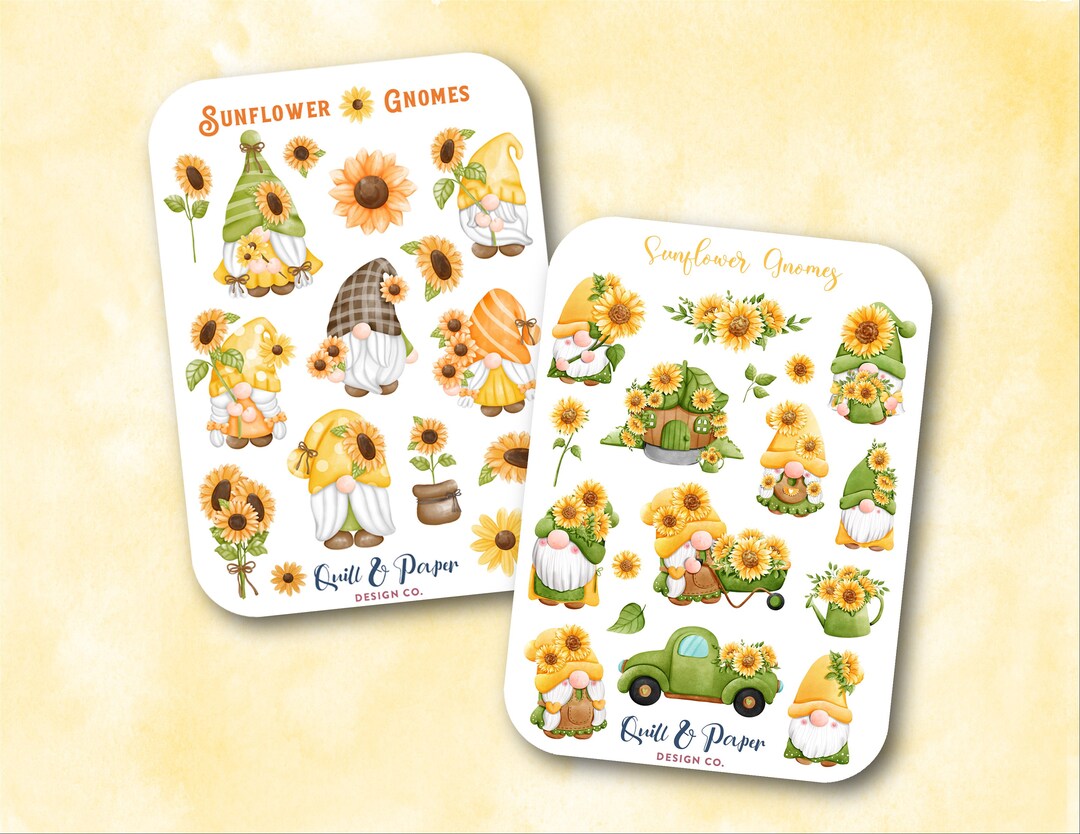 Sunflower Gnome Sticker Sheet: Planner Stickers - Etsy