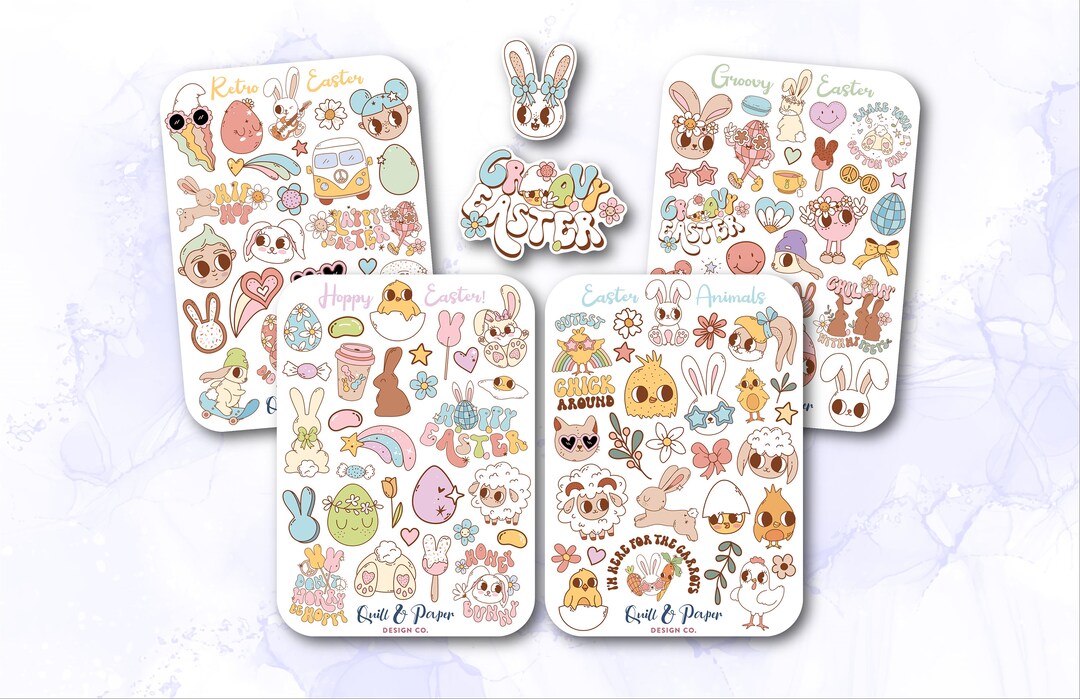 Retro Easter Sticker Sheets, Groovy Easter Stickers, Easter ...