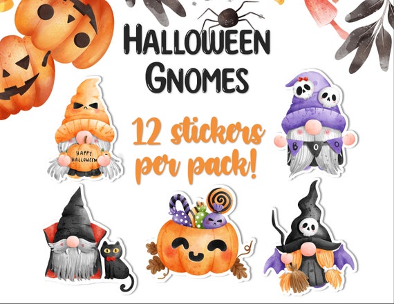 Halloween Gnome Sticker Pack Spooky Gnomes Pumpkin Gnome - Etsy