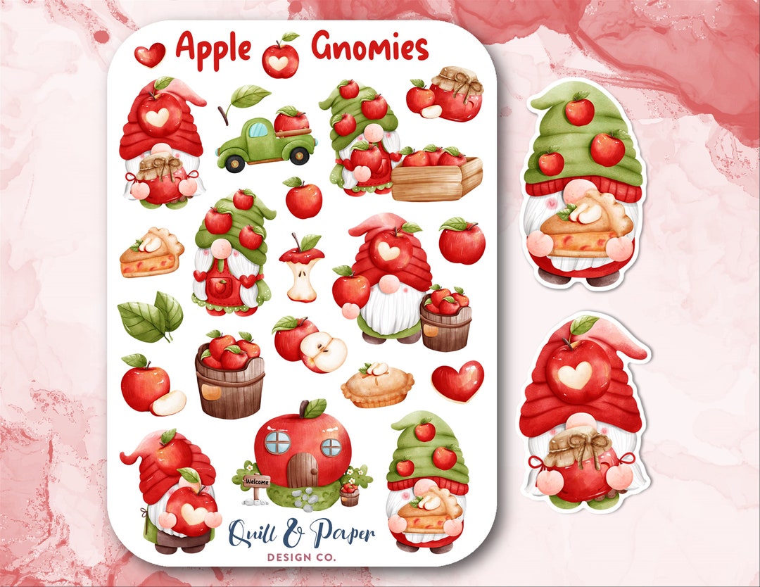 Apple Gnomes Sticker Sheet, Little Gnome Stickers, Gnomie Sticker Sheet ...
