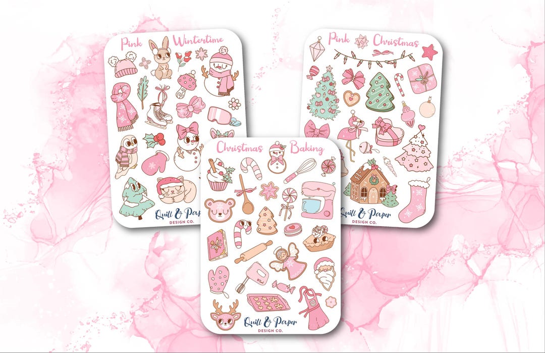 Retro Pink Christmas Sticker Sheets, Groovy Christmas Stickers, Pretty ...