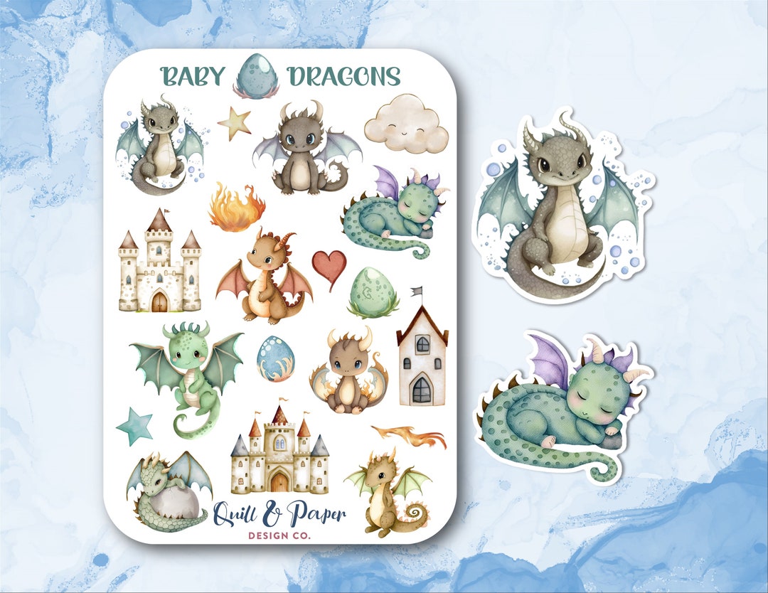 Baby Dragon Sticker Sheet, Cute Dragon Stickers, Fantasy Stickers Cute ...