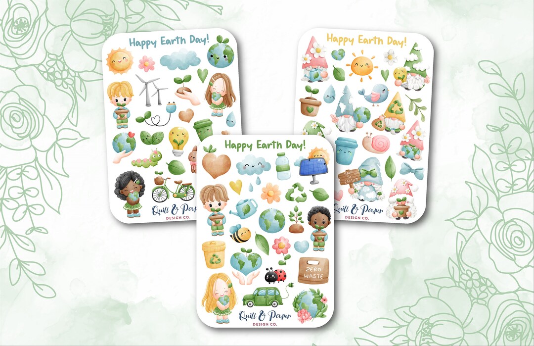 Earth Day Sticker Sheets, Cute Environment Stickers, Kawaii Earth ...