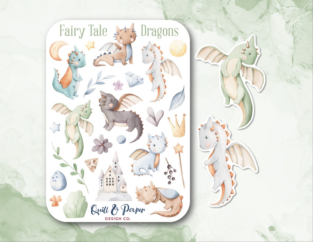 Fairy Tale Dragon Sticker Sheet, Pastel Dragon Stickers, Cute Fantasy ...