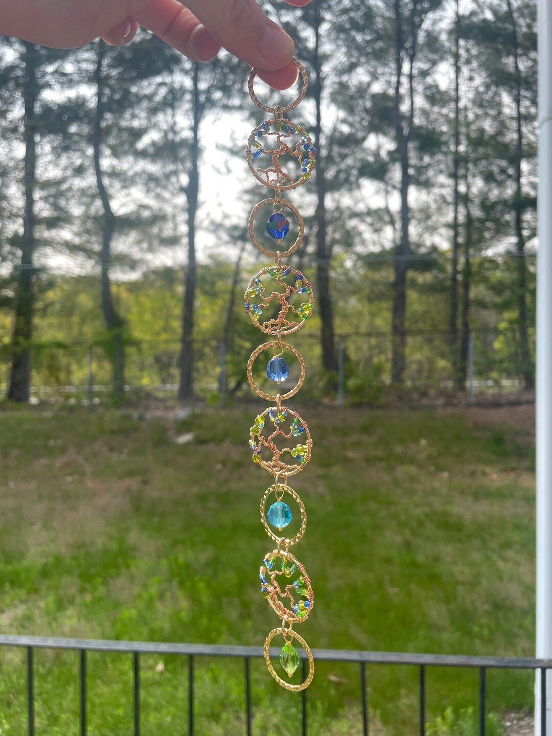 Blue and Green on Gold Wire Trees 4 Tree Tiered Suncatcher - Etsy