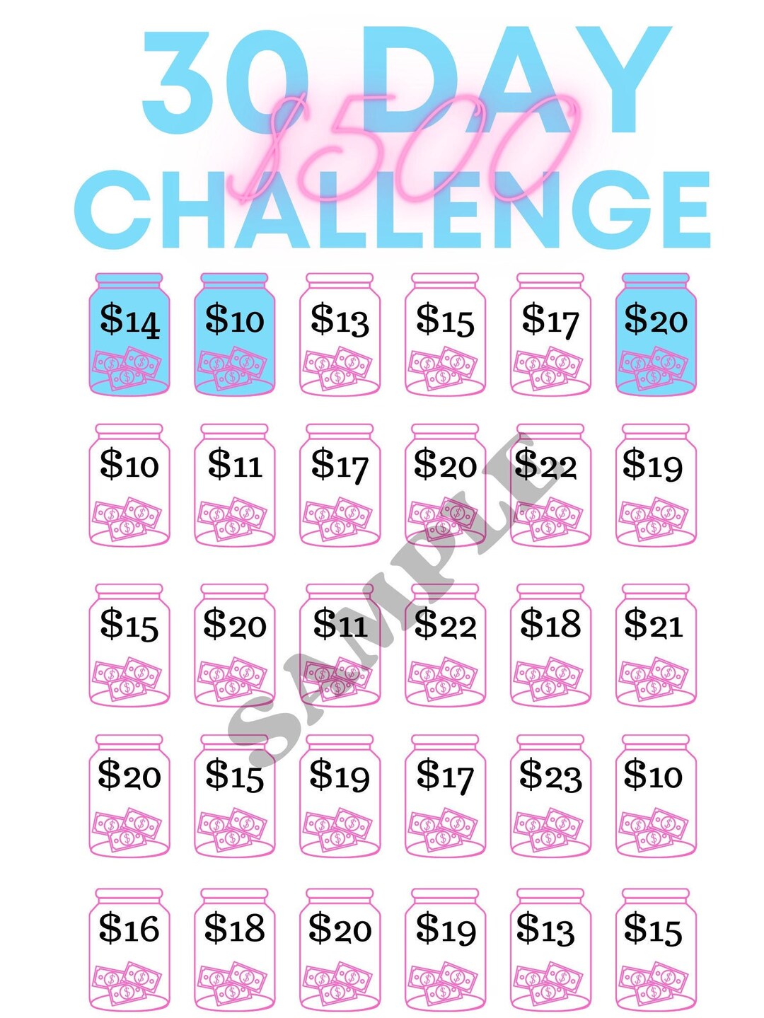 Save 500 Dollars in 30 Days Challenge Printable - Etsy