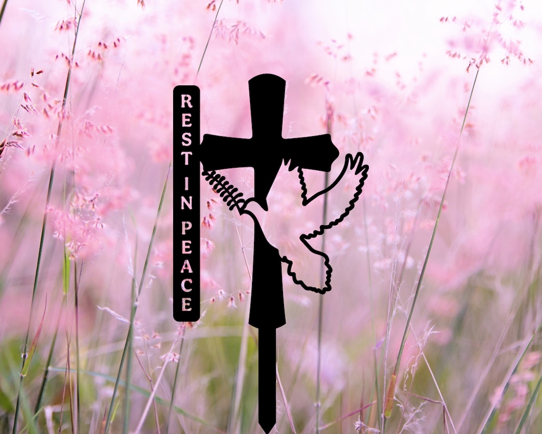 Rest in Peace Memorial Stake SVG, Cross With Dove, Grave Marker, Garden ...