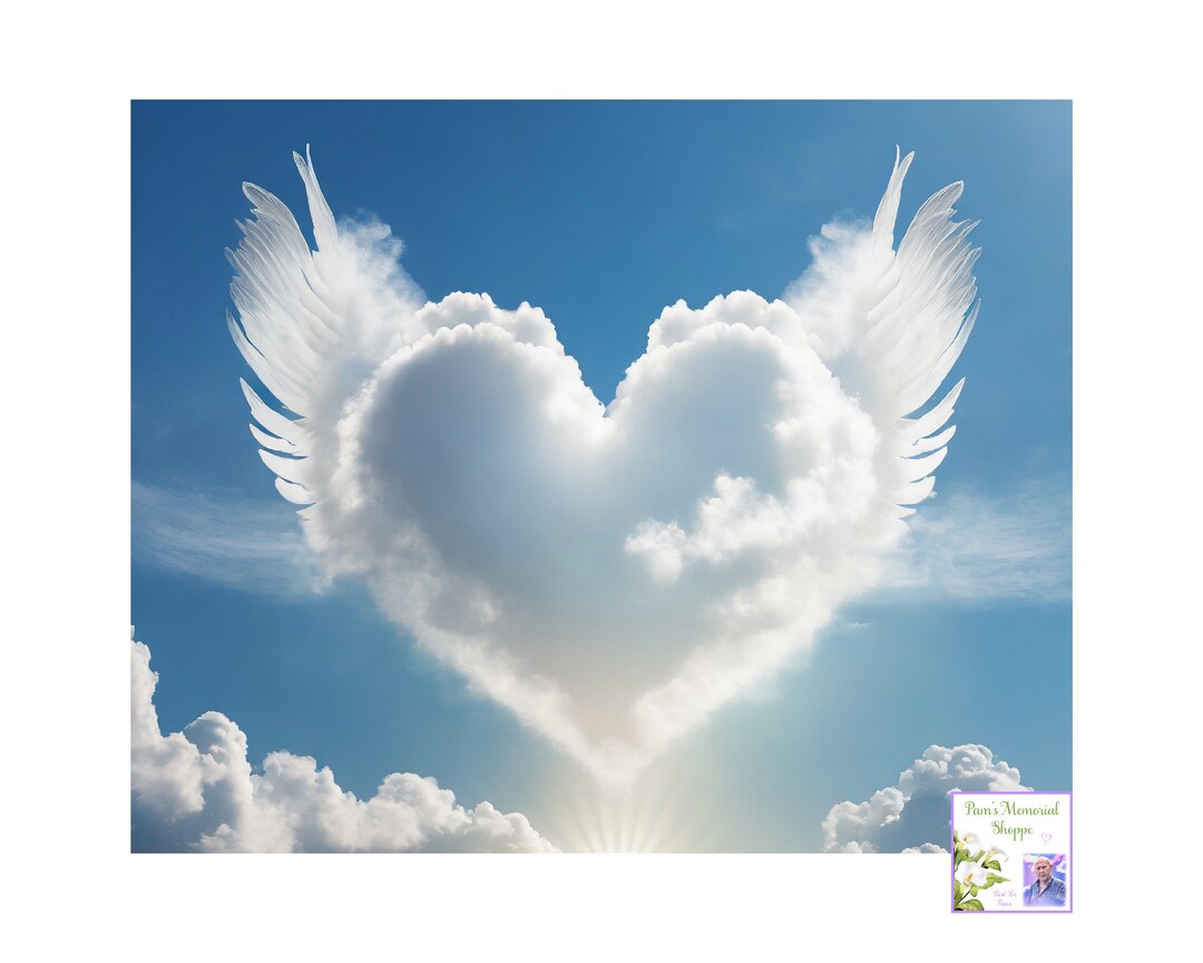 Memorial Image With Wings and Cloud Heart, DIY Design, in Loving Memory ...