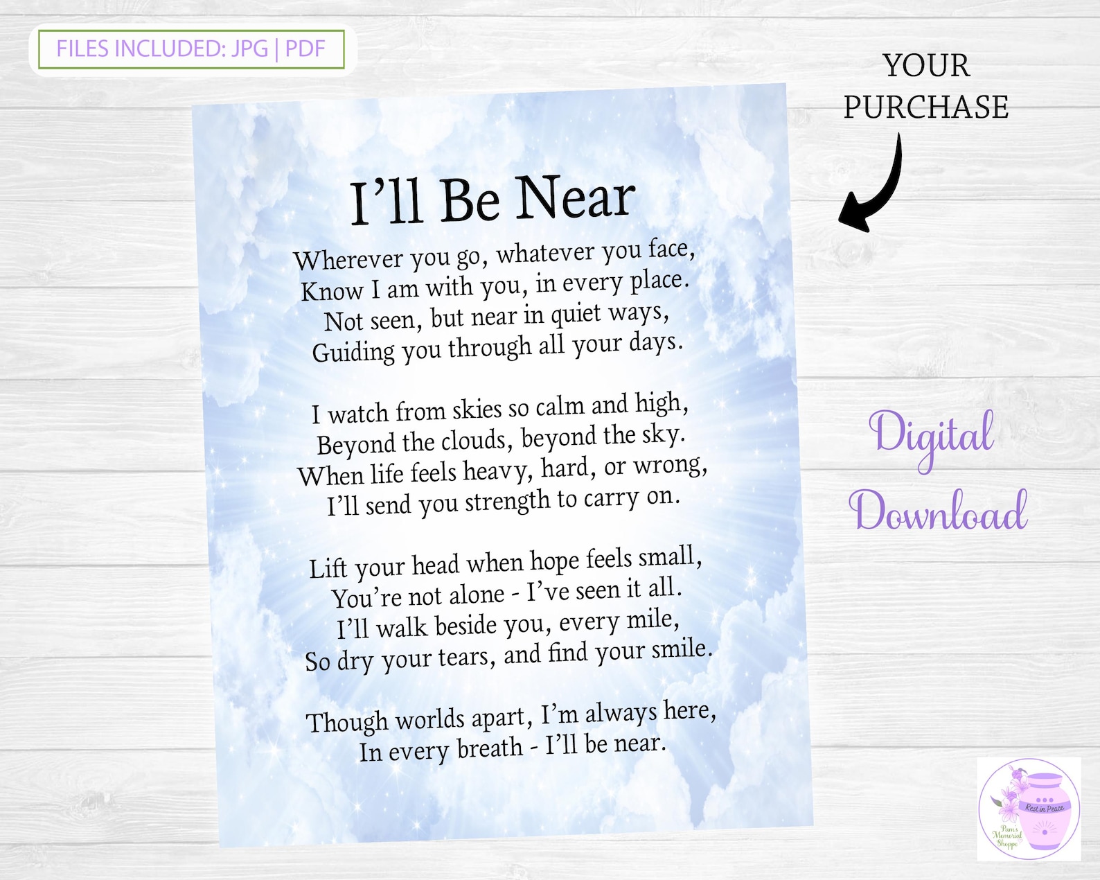 I'll Be Near Memorial Poem PNG, in Loving Memory, Loss of Loved One ...