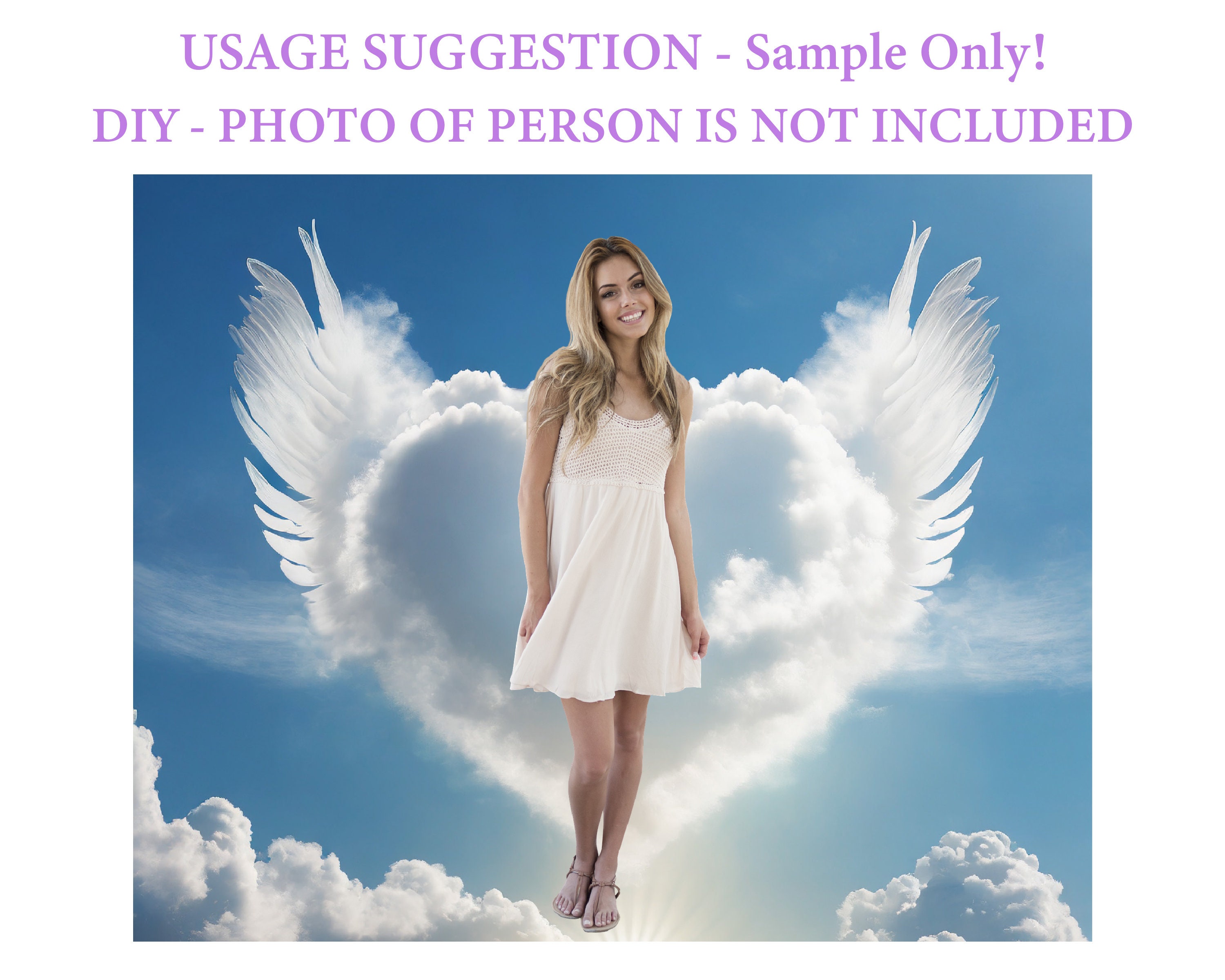 Memorial Image With Wings and Cloud Heart, DIY Design, in Loving Memory ...