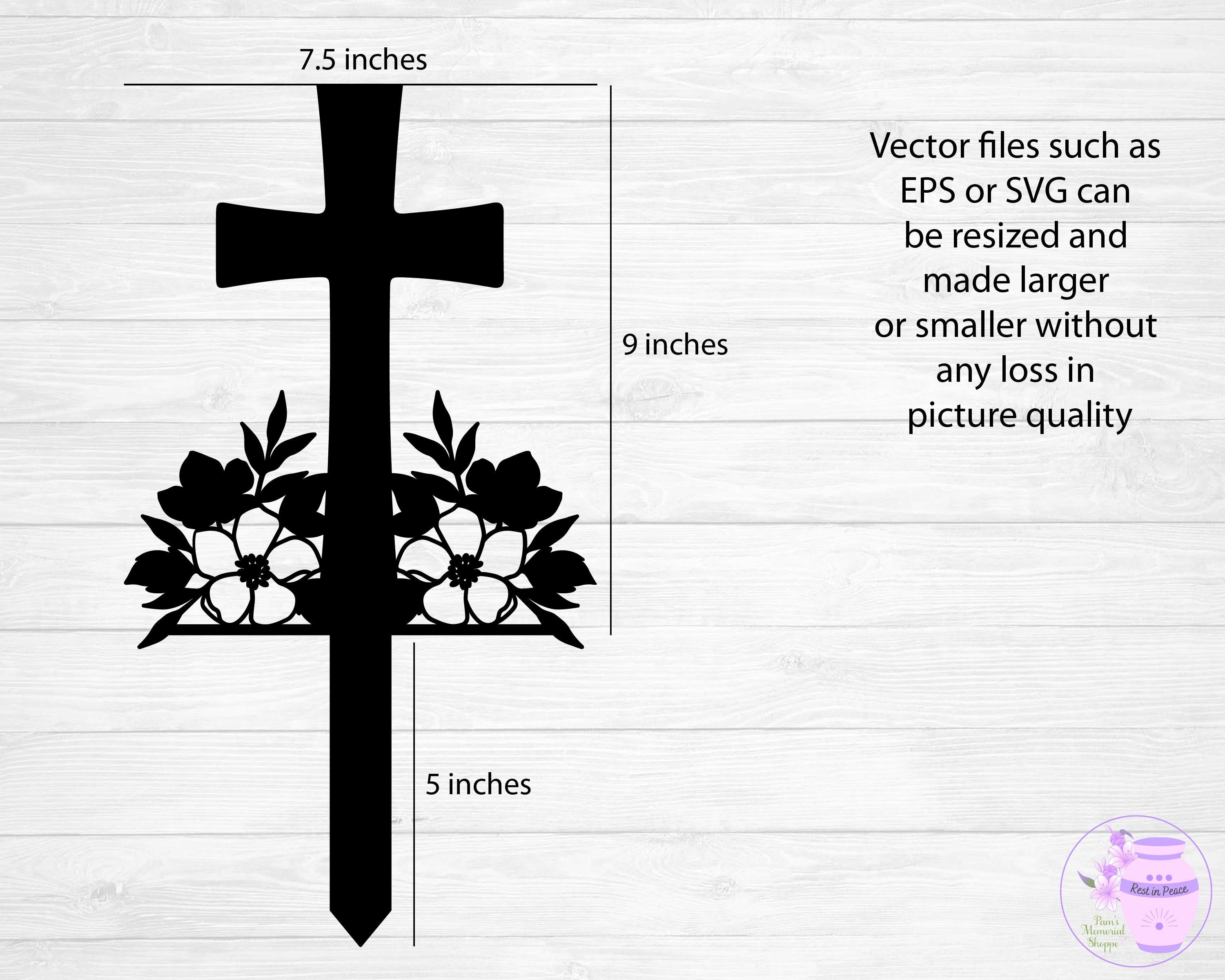 Memorial Cross With Flowers SVG, Grave Marker Stake, in Loving Memory ...