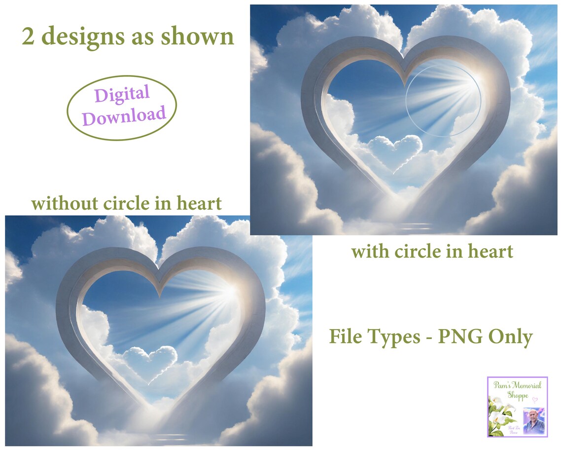 Memorial Image With Heart Clouds and Ray of Light, in Loving Memory ...