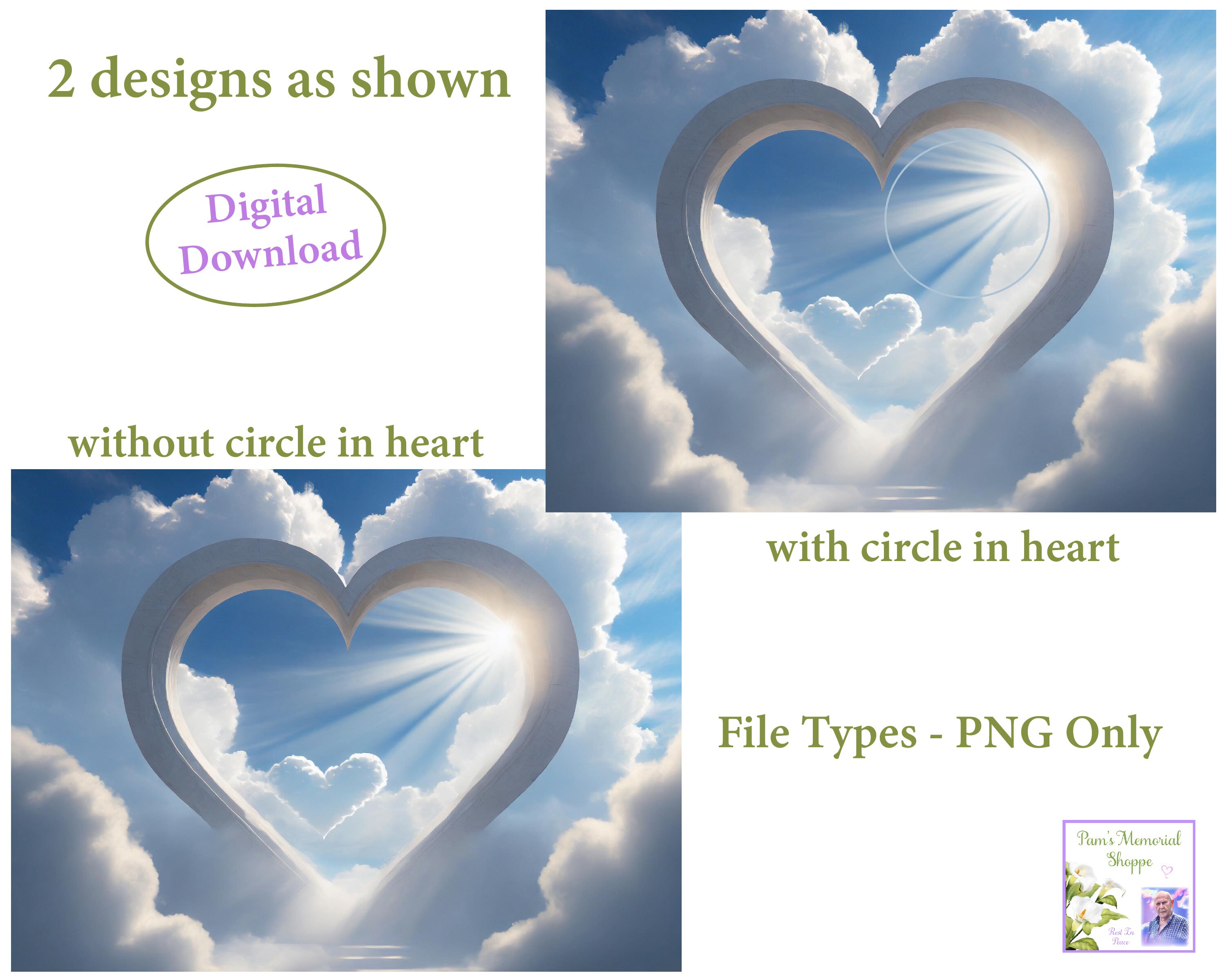 Memorial Image With Heart Clouds and Ray of Light, in Loving Memory ...