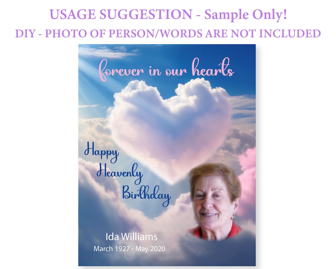 Happy Heavenly Birthday PNG, in Loving Memory Memorial Background, Pink ...