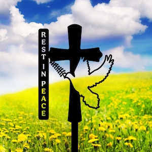 Rest in Peace Memorial Stake SVG, Cross With Dove, Grave Marker, Garden ...