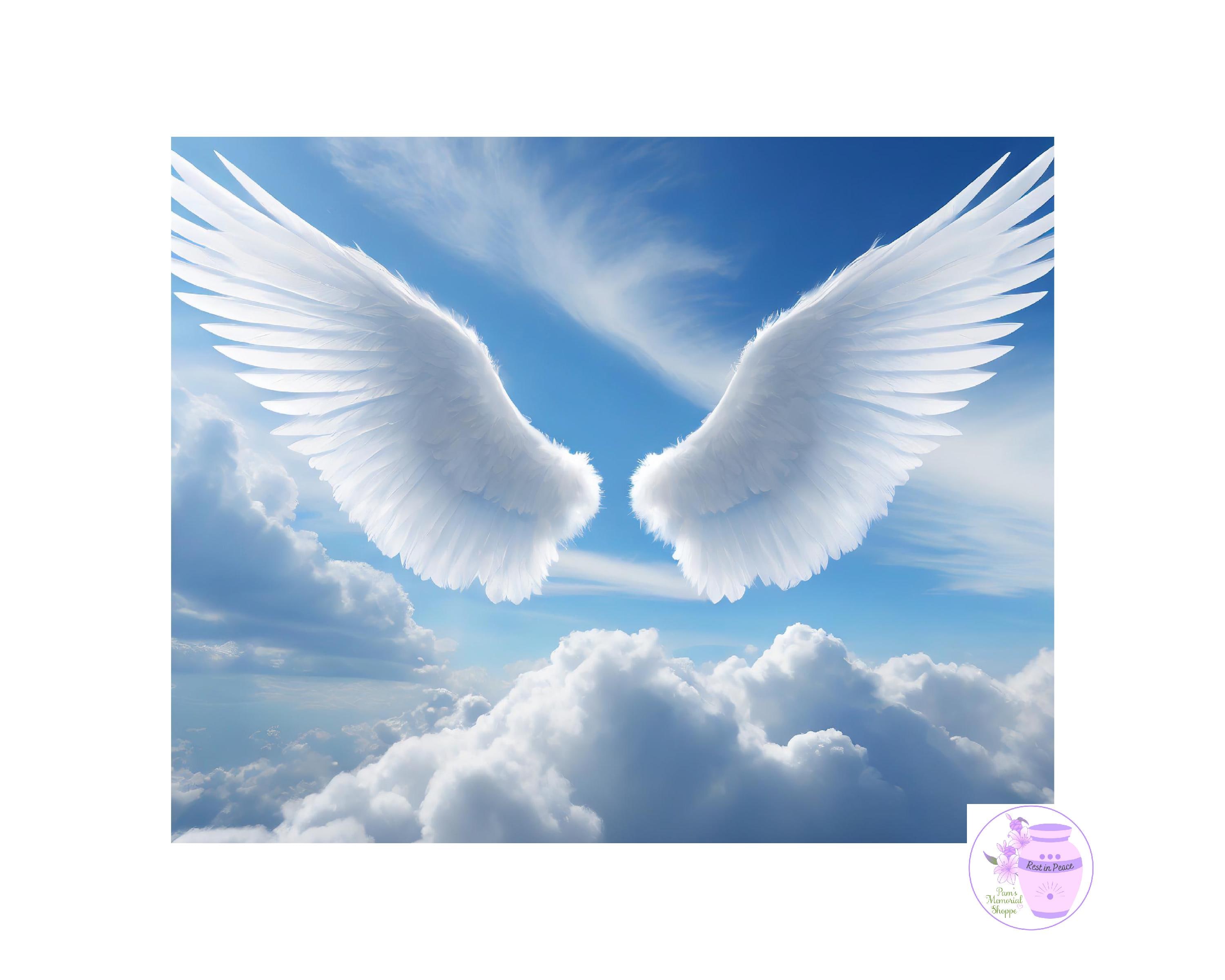In Loving Memory Memorial Background With Serene Angel Wings PNG, Blue Sky With Fluffy White ...