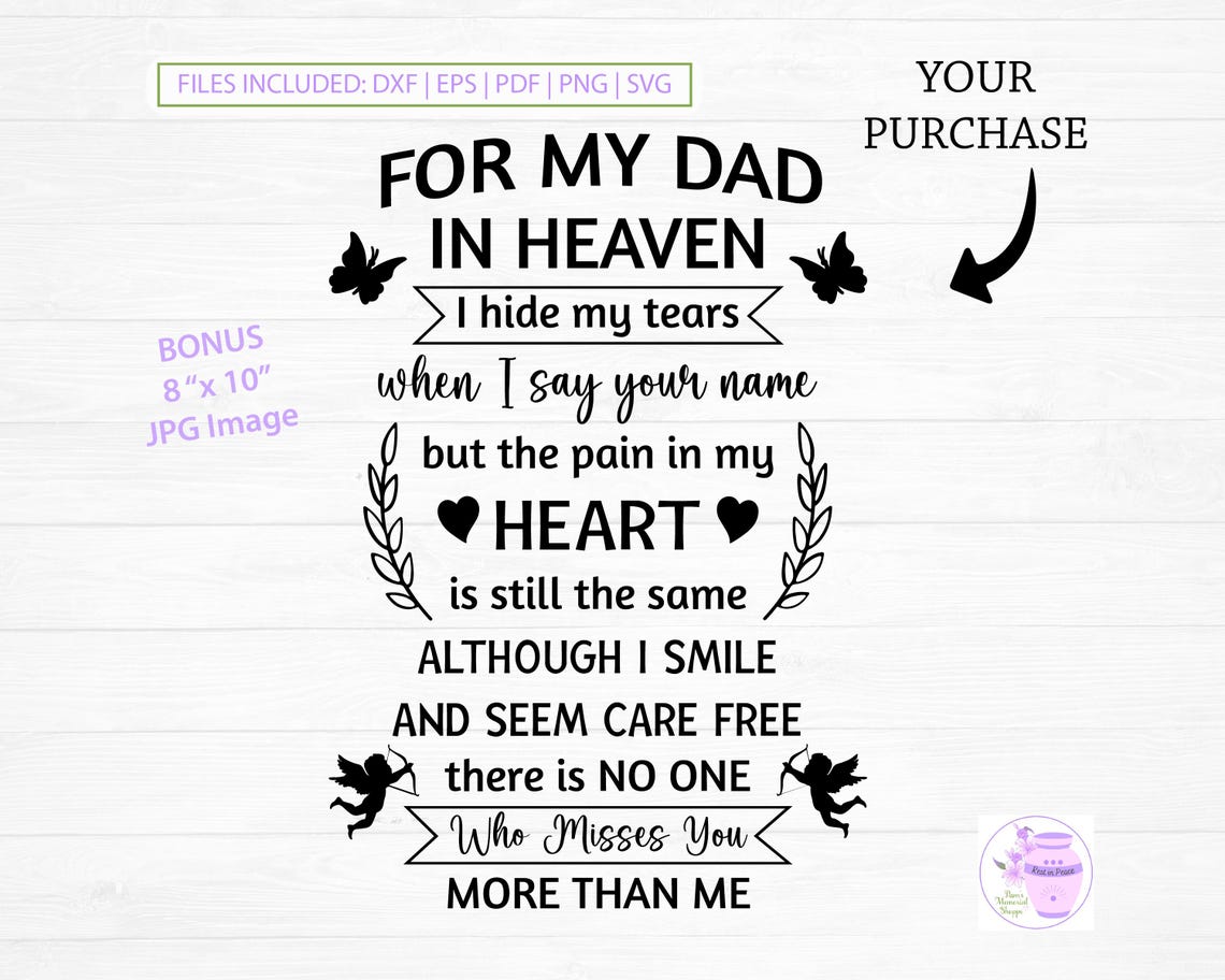 Dad in Heaven SVG, in Loving Memory, I Hide My Tears, My Dad is an ...