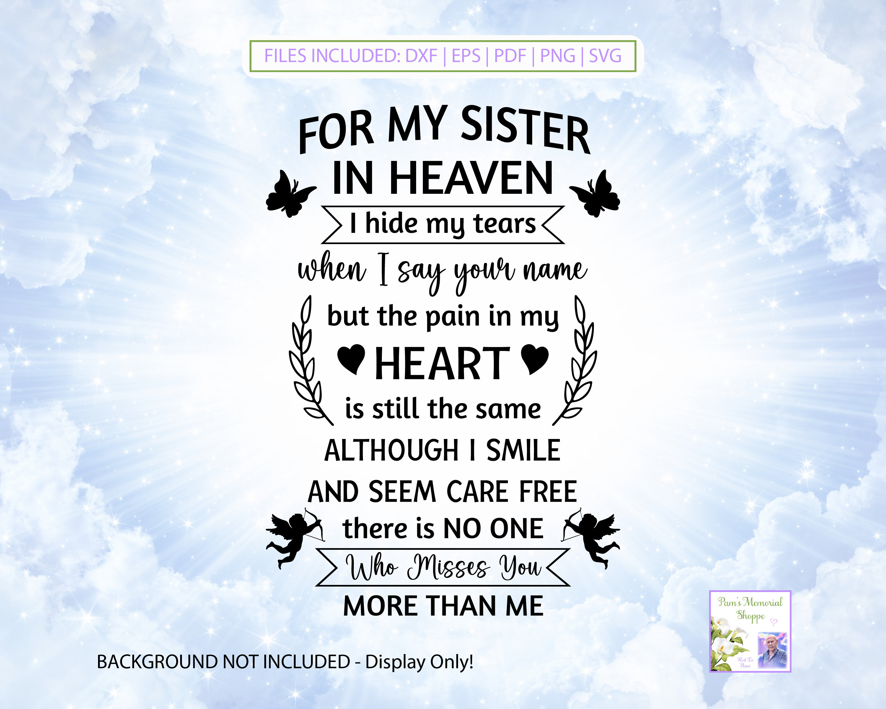 Sister in Heaven SVG, in Loving Memory, I Hide My Tears, My Sister is ...