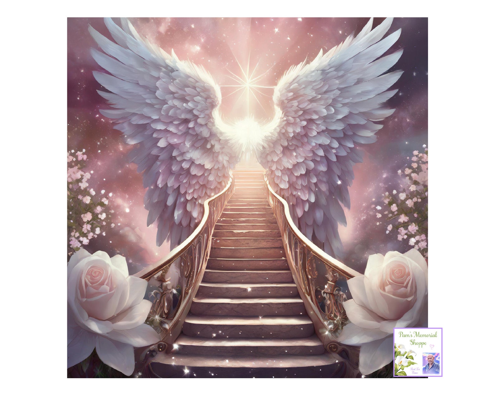 In Loving Memory PNG, Pink Memorial Background, Ray of Light, Stairs to ...