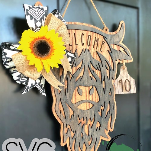 Highland Cow Door Sign Highland Cows Cut File Fluffy Cow - Etsy