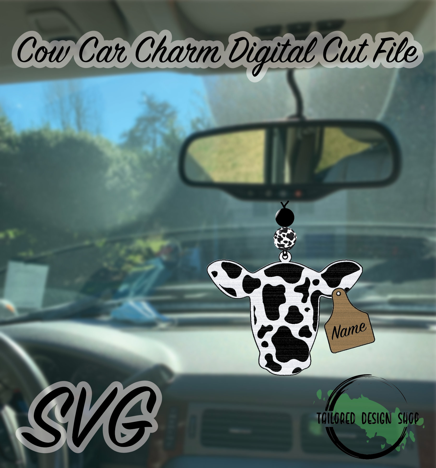 Cow and Tag Car Charm Digital Cut File - Etsy