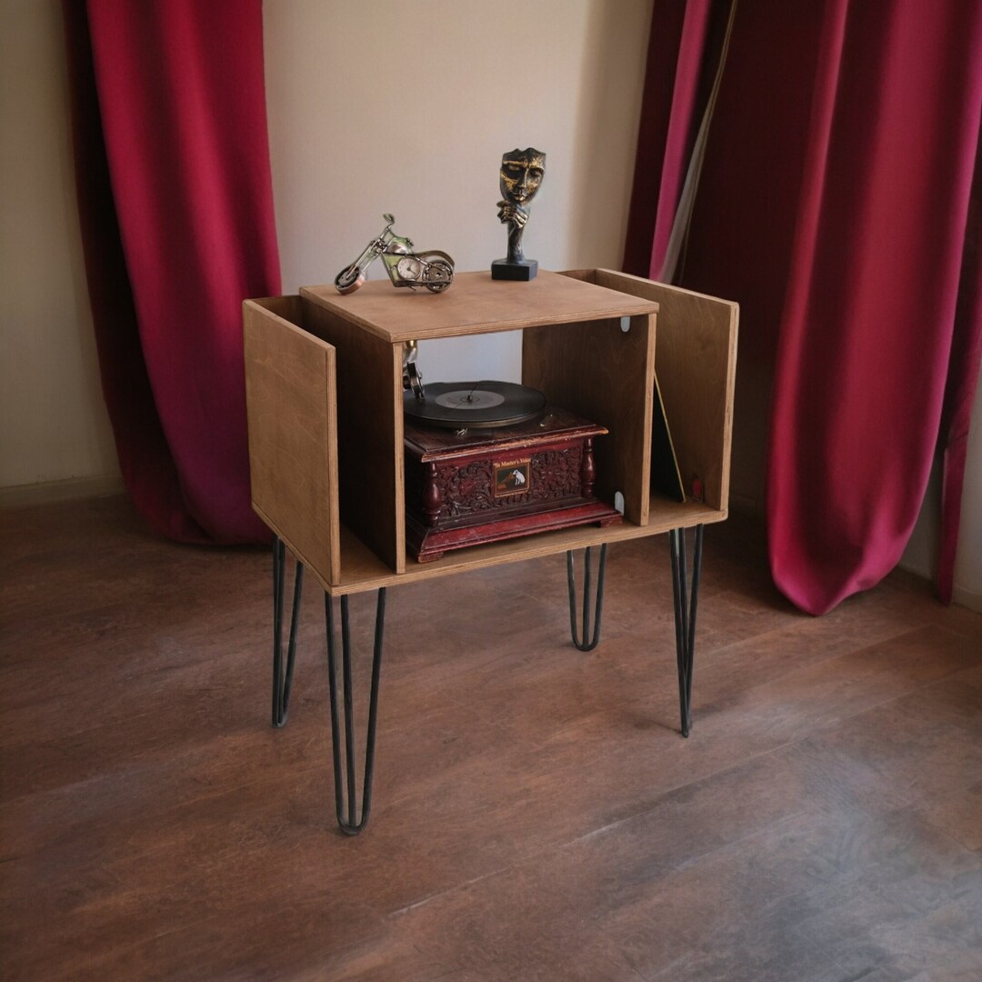 Handmade Wooden Record Player Shelf Vinyl Record Storage, Turntable ...