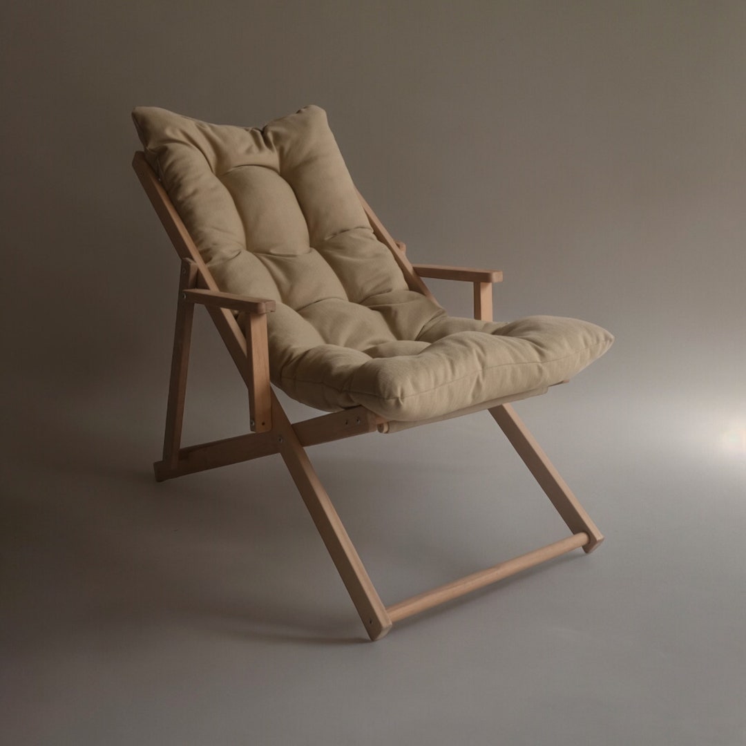 Premium Garden Chair With Armrest, Adjustable Wooden Deck Chair, Beach ...