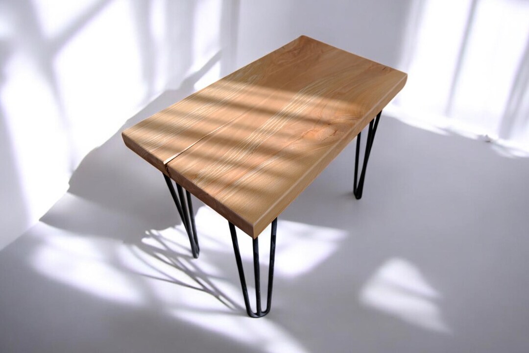 Rustic Hornbeam Wood Coffee Table With Metal Legs - Handmade Modern ...