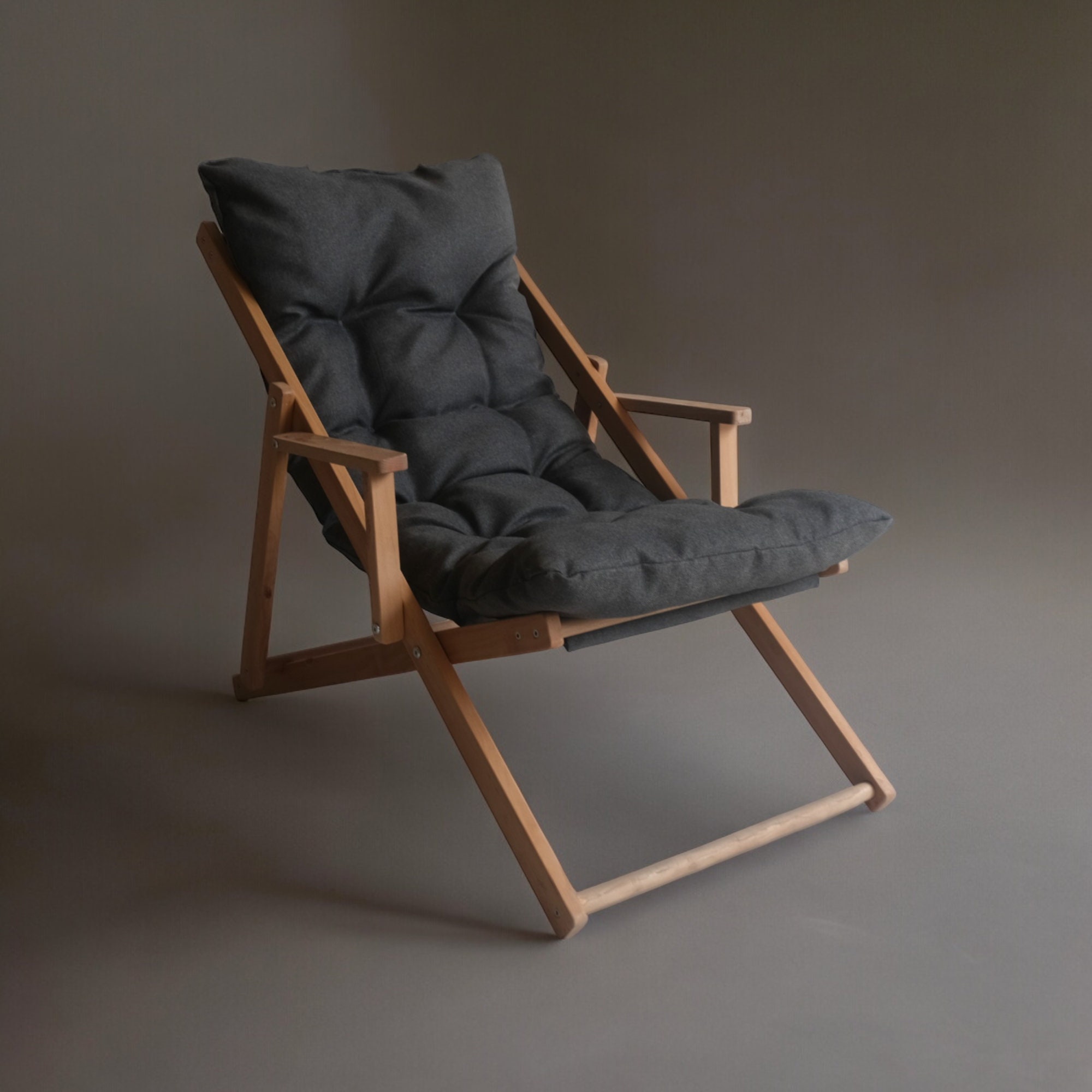 Premium Garden Chair With Armrest, Adjustable Wooden Deck Chair, Beach ...