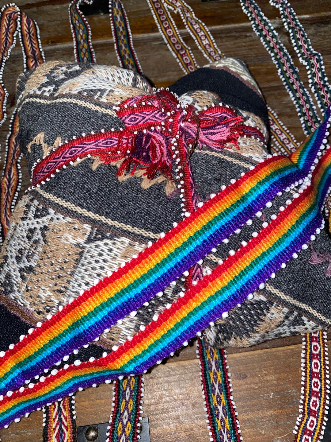 Large Multi-colored Andean Peruvian Watana Woven Ties/beaded Wraps ...