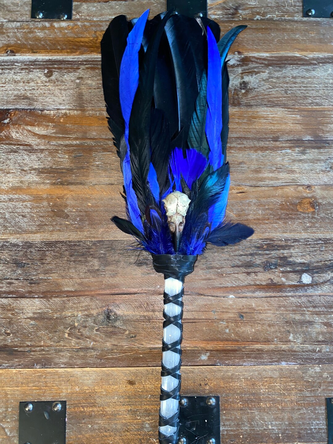 Selenite “raven” Smudging Fan With Leather Cord Made With Love by ...