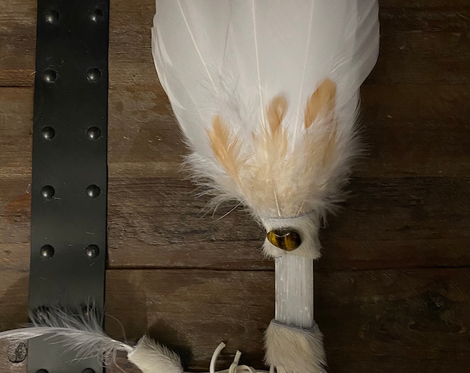 Selenite Goose Feather Smudging Fan/ Shaman Rattle With - Etsy