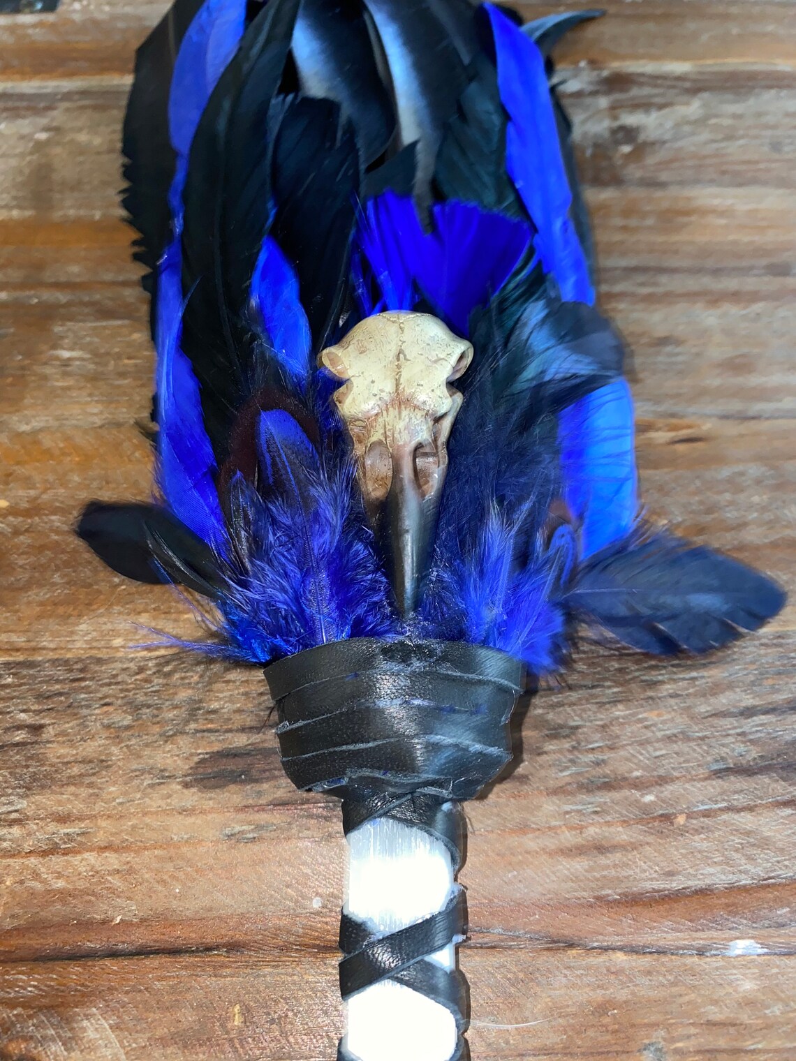Selenite raven Smudging Fan With Leather Cord Made With Love - Etsy