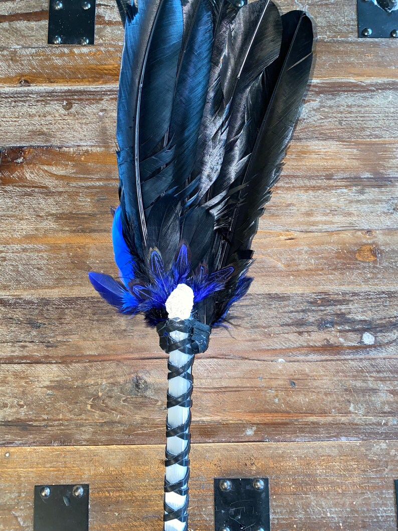 Selenite raven Smudging Fan With Leather Cord Made With Love - Etsy