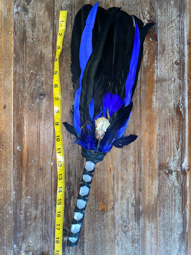 Selenite raven Smudging Fan With Leather Cord Made With Love - Etsy