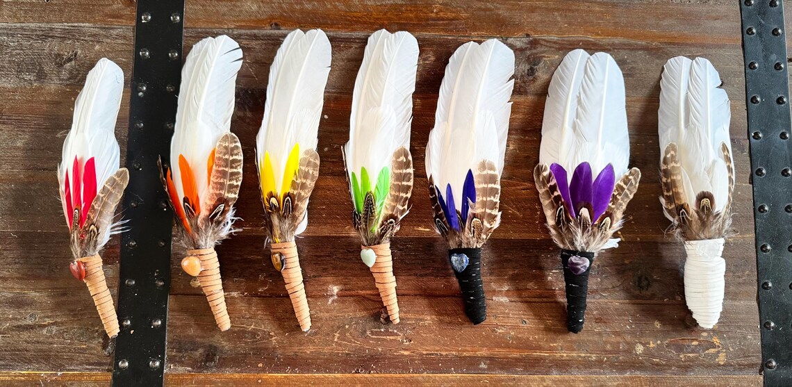 Reiki Chakra Feather Premium Set With Crystal Heart Stones, Faux Suede ...
