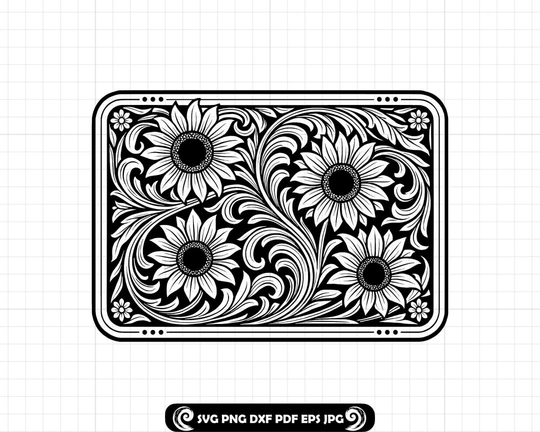 Sunflower Floral SVG PNG DXF, Tooled Leather Western Scroll Pattern ...
