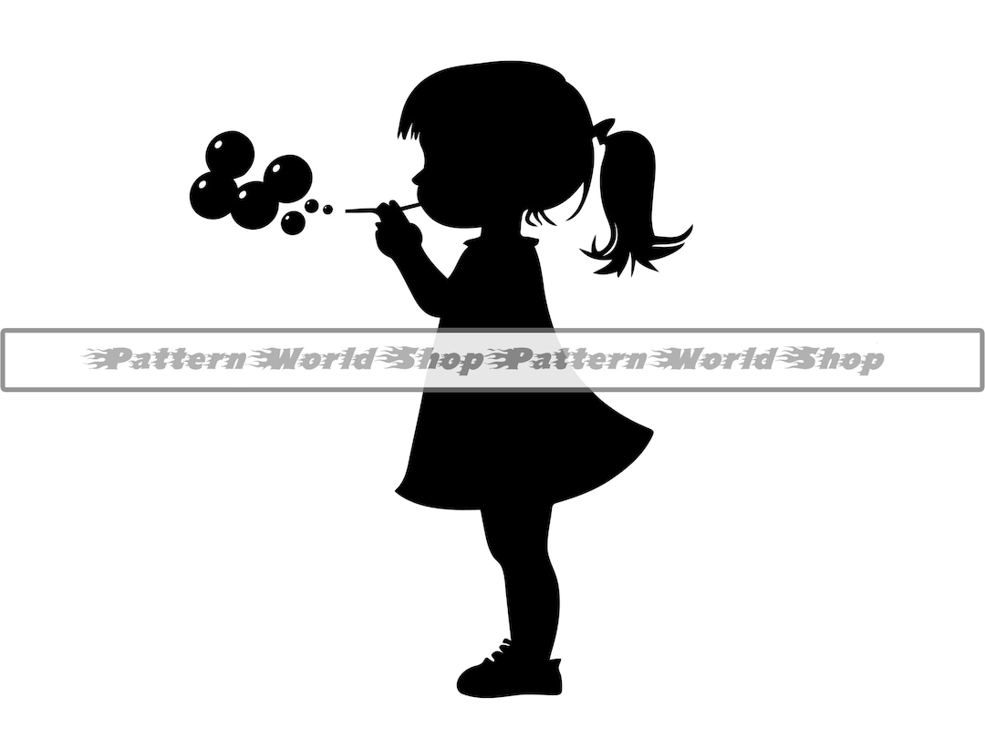 Little Girl Blowing Bubbles SVG PNG DXF, Clipart, Files for Cricut, Cut Files for Silhouette ...
