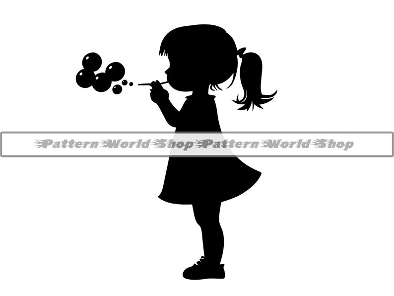 Little Girl Blowing Bubbles SVG PNG DXF Clipart Files for - Etsy