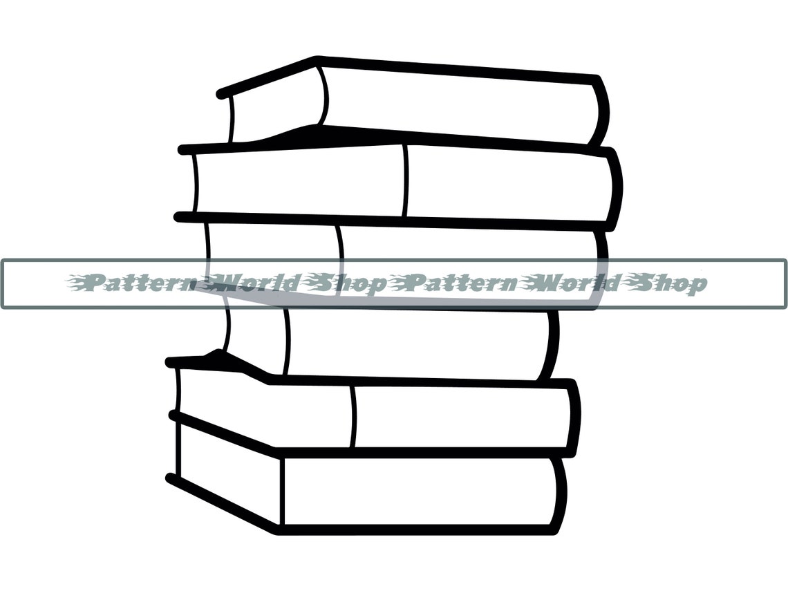 Books Outline SVG, Stack of Books SVG, Books Clipart, Books Files for ...