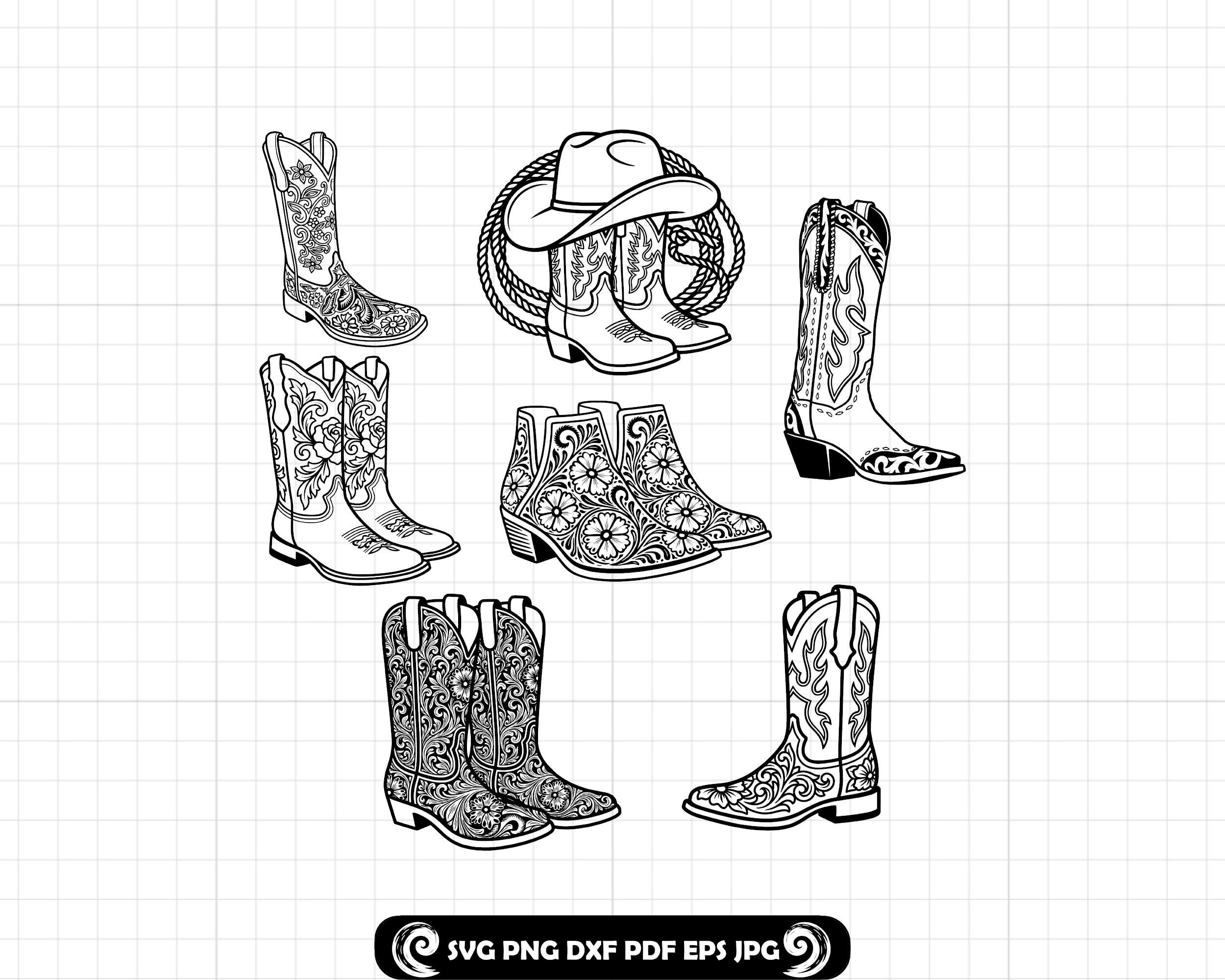 Western Cowboy Boots SVG PNG DXF Bundle, Floral Leather Cowgirl Boots ...