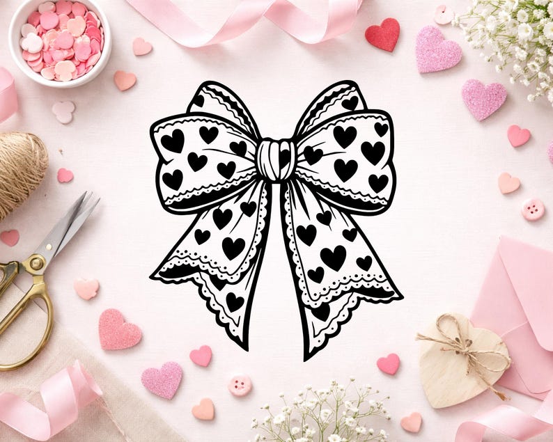 Coquette Heart Bow SVG PNG DXF: Valentine's Day Retro Design Cut File ...