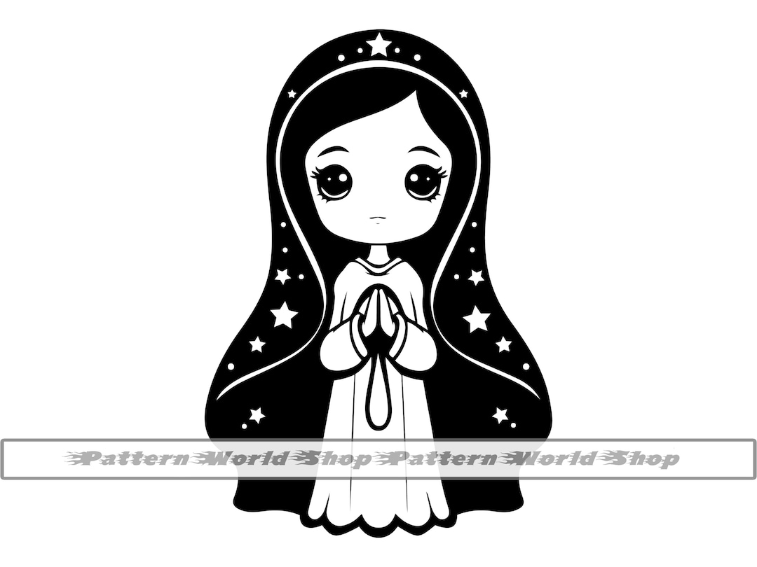 Cute Cartoon Virgin Mary SVG, Virgin of Guadalupe SVG, Chibi Virgin ...
