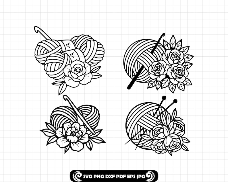 Floral Yarn Ball SVG, Crochet SVG, Knitting SVG, Yarn Lover Cut File ...
