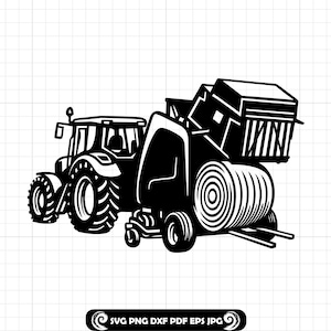 Tractor and Round Baler Silhouette - Etsy