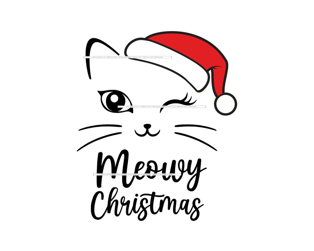 Meowy Christmas SVG PNG DXF, Cute Cat Face With Santa Hat Svg, Funny ...
