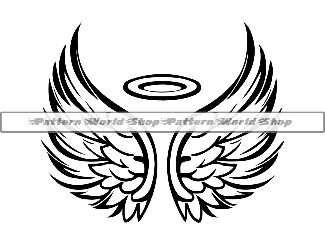 Angel Wings #2 SVG DXF PNG, Halo Svg, Angel Wings Clipart, Angel Wings ...