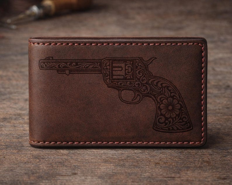 Tooled Leather Revolver Ornament SVG PNG DXF, Western Floral Vector Cut ...