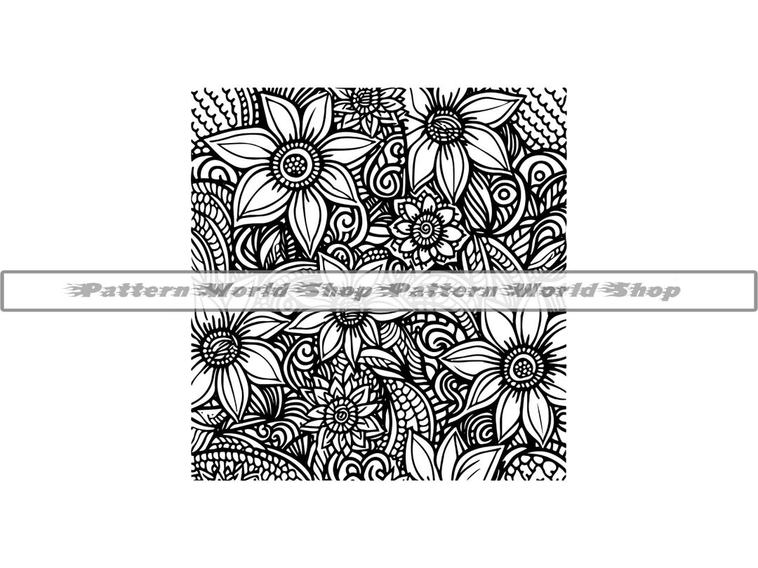 Seamless Zentangle Floral Pattern #2 SVG, Tooled Leather Svg, Swirls ...